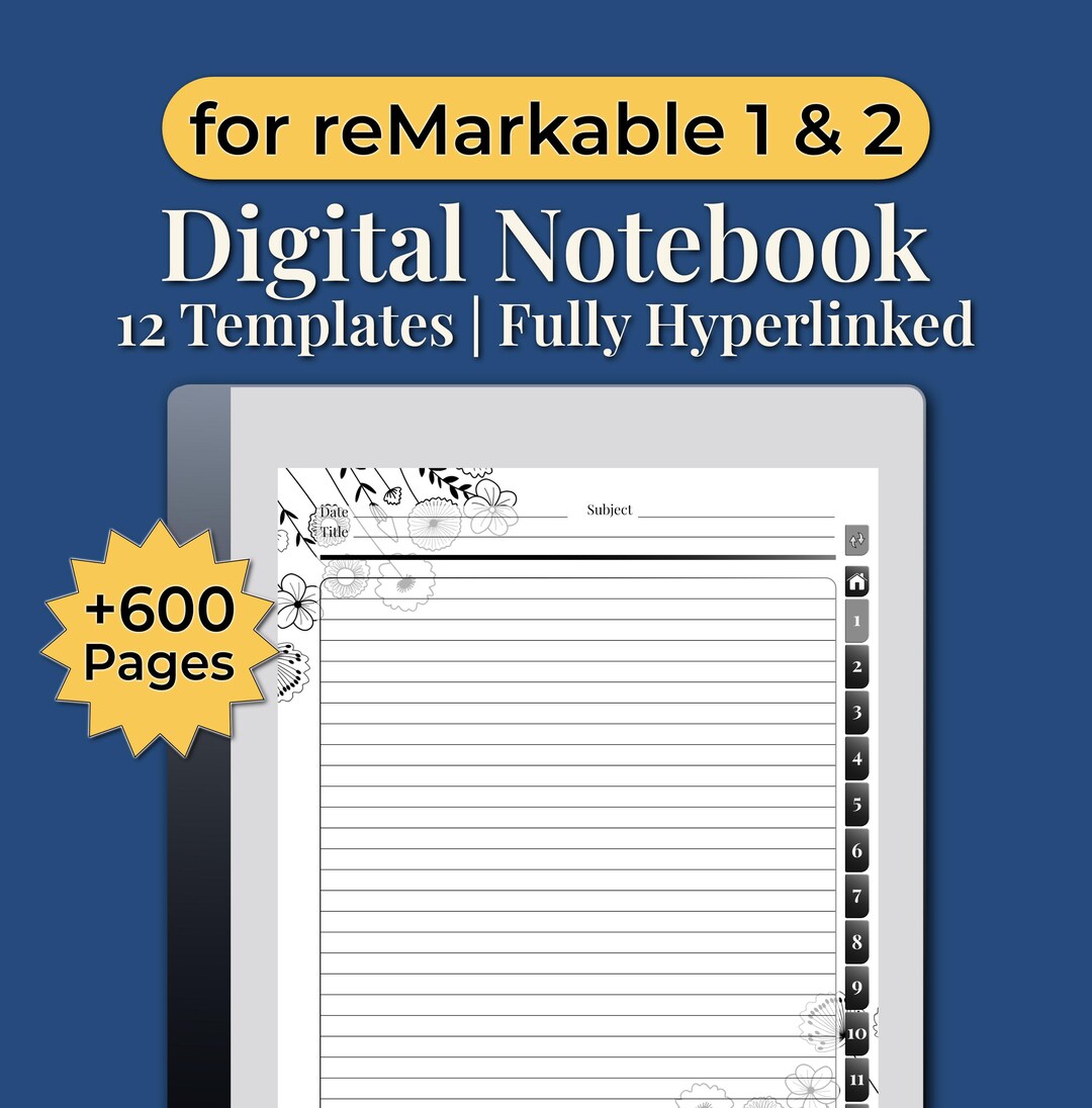 Premium Digital Notebook for Remarkable Tablets, 12 Hyperlinked ...