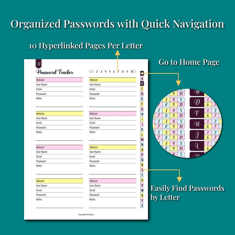 Remarkable Paper Pro Password Tracker: Hyperlinked A-Z (digital ...