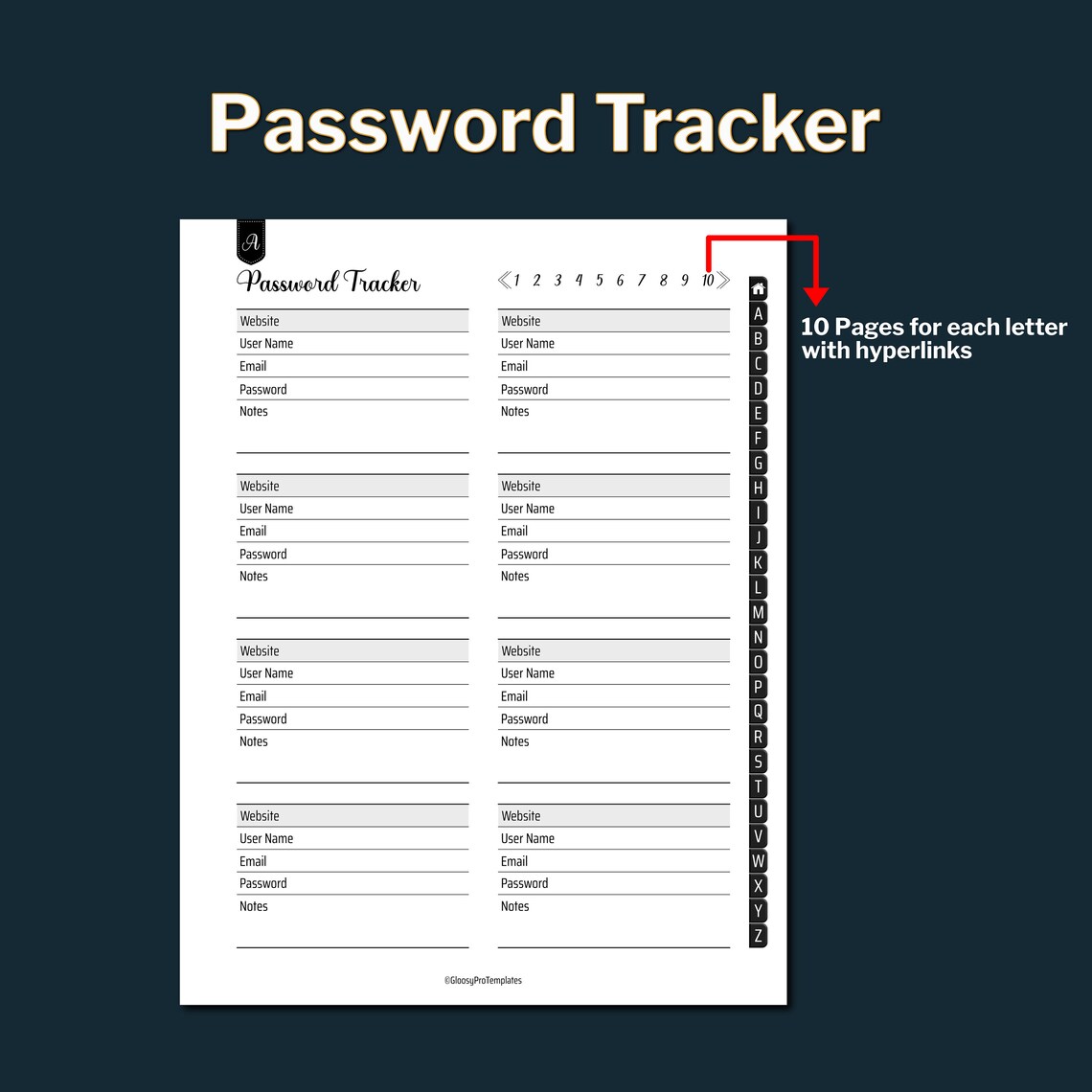 Password Tracker for Remarkable 2, Alphabetically Hyperlinked Digital ...