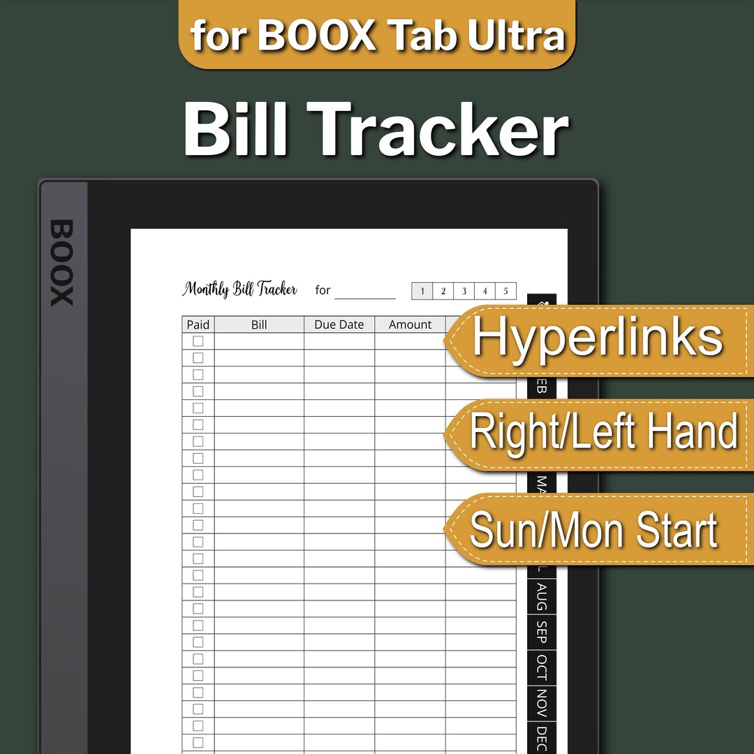 BOOX Tab Ultra Bill Tracker, Monthly Bill Tracker, Boox Tab Ultra ...