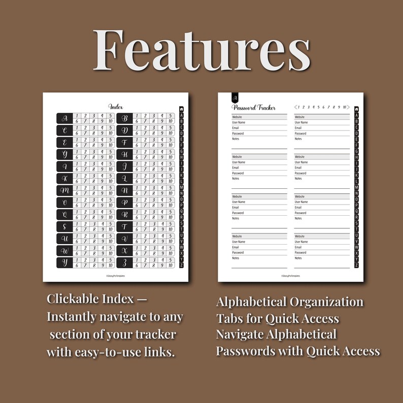 Password Tracker Template for SUPERNOTE | Alphabetically Hyperlinked ...