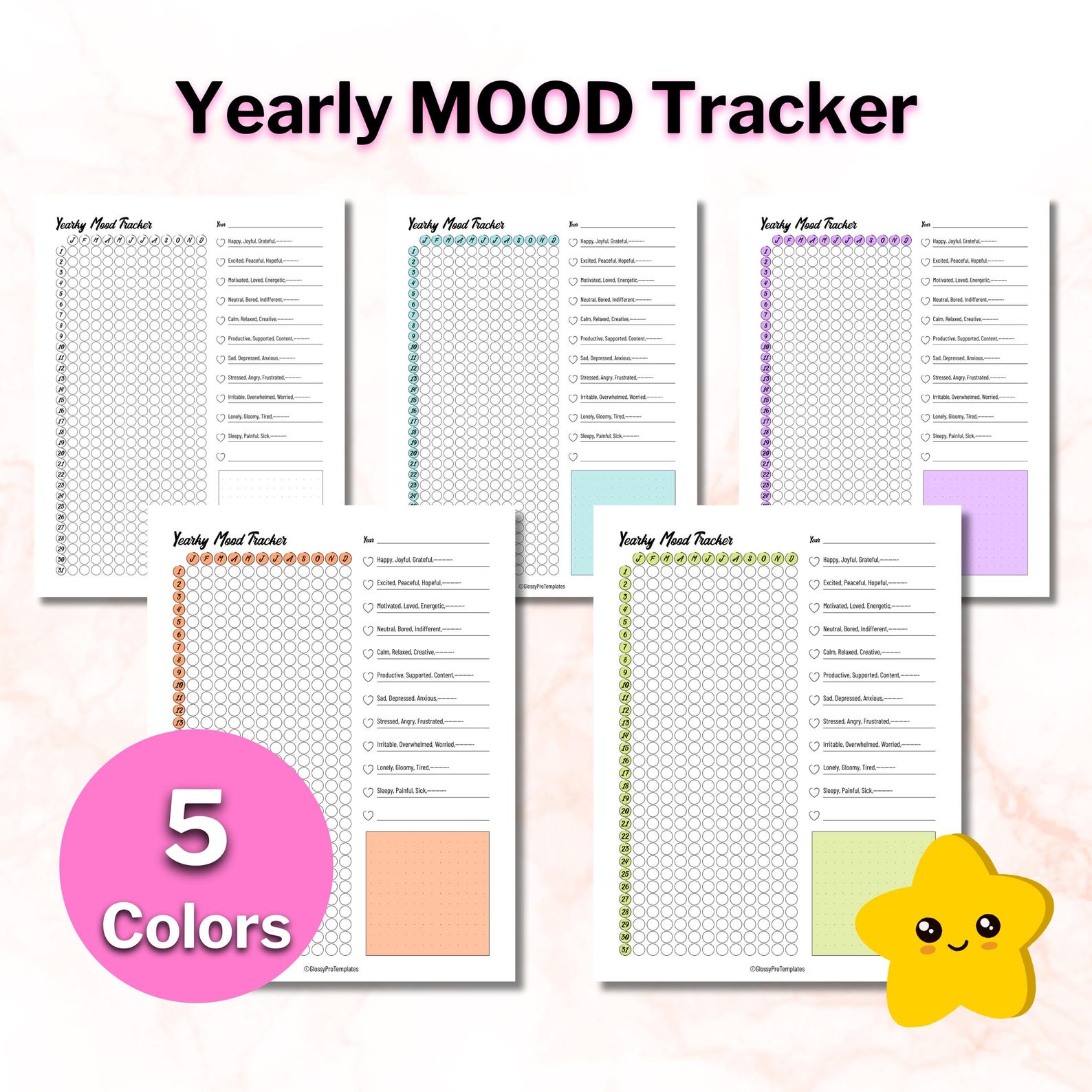 Printable Mood Tracker Bundle, Yearly Mood Tracker & Monthly Mood ...