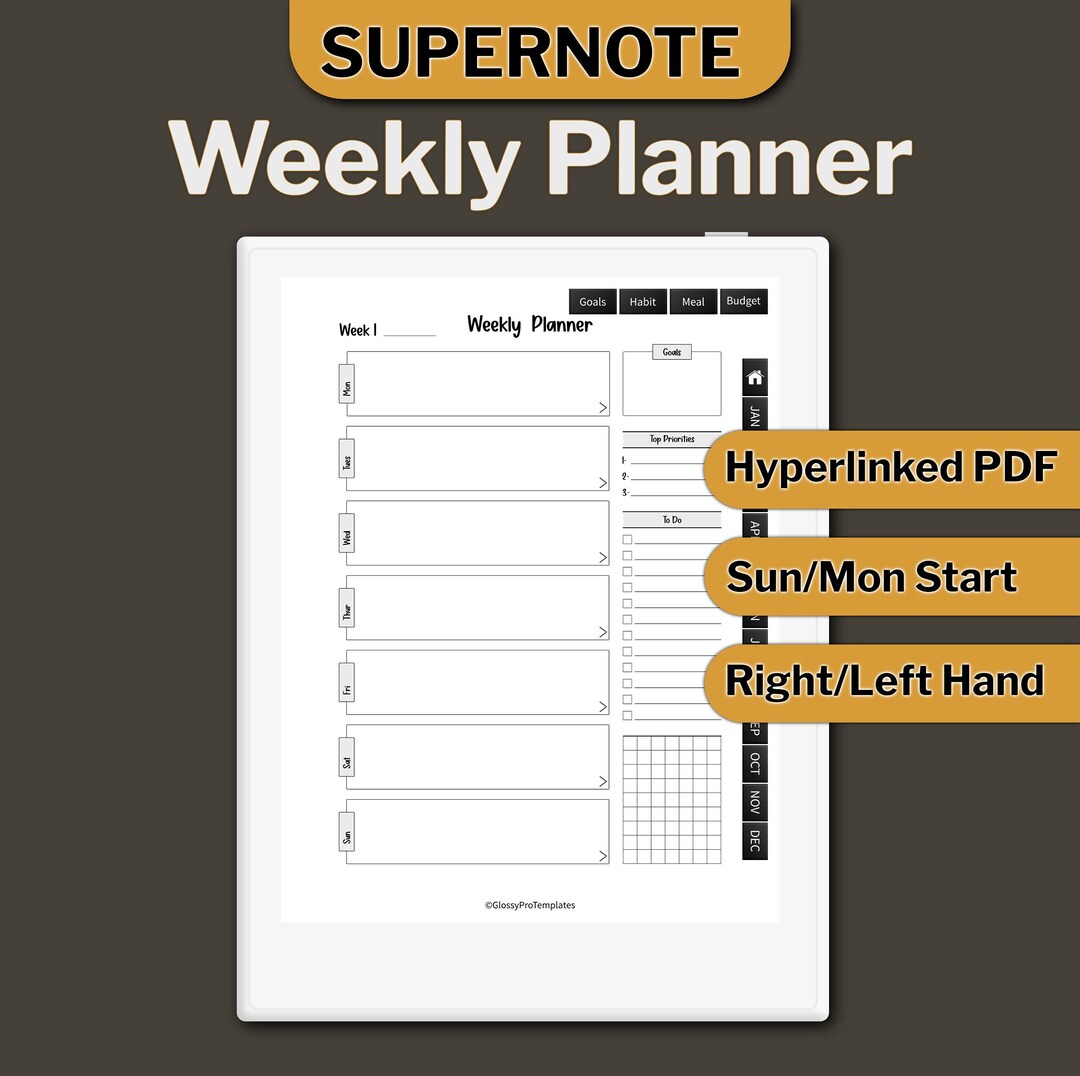 SUPERNOTE Weekly Planner Supernote Templates Supernote - Etsy