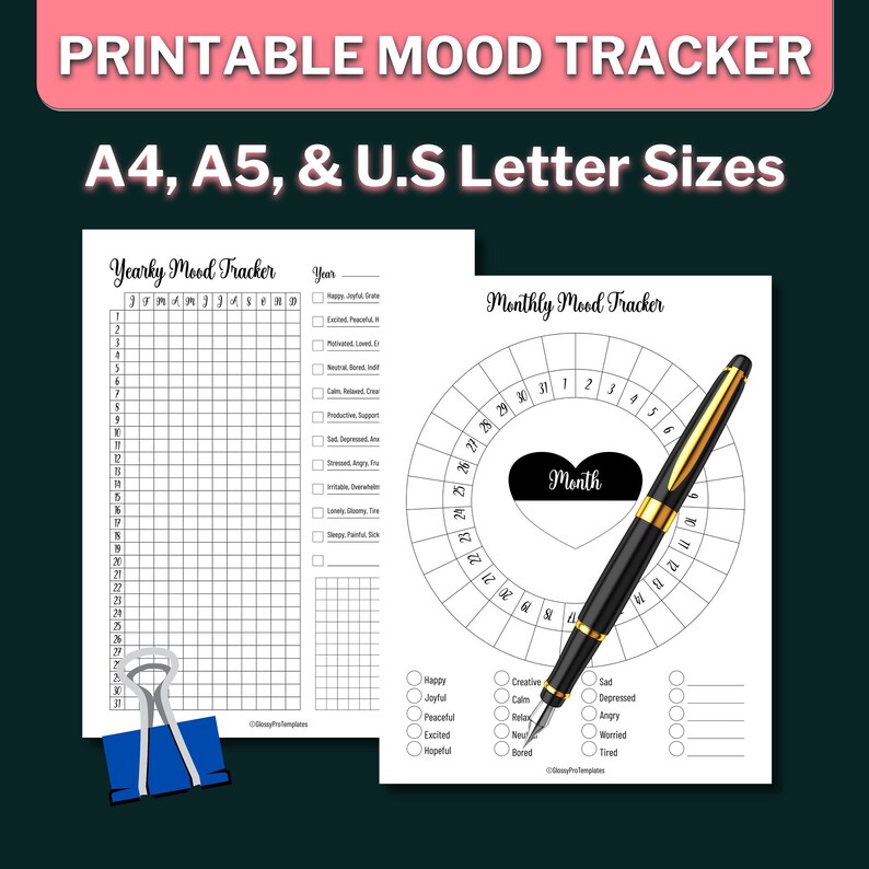 Printable Mood Tracker Bundle, Yearly Mood Tracker & Monthly Mood ...