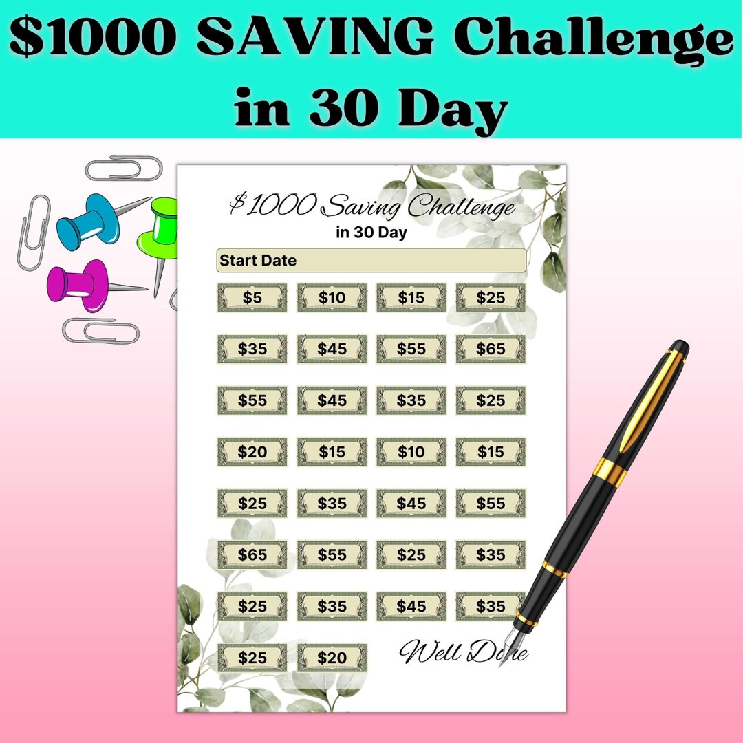 1000 Money Saving Challenge Save 1000 in 30 Days 1000 - Etsy