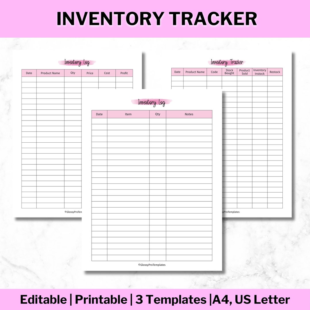 Colorful Printable Inventory Tracker, Editable Inventory Management Log ...