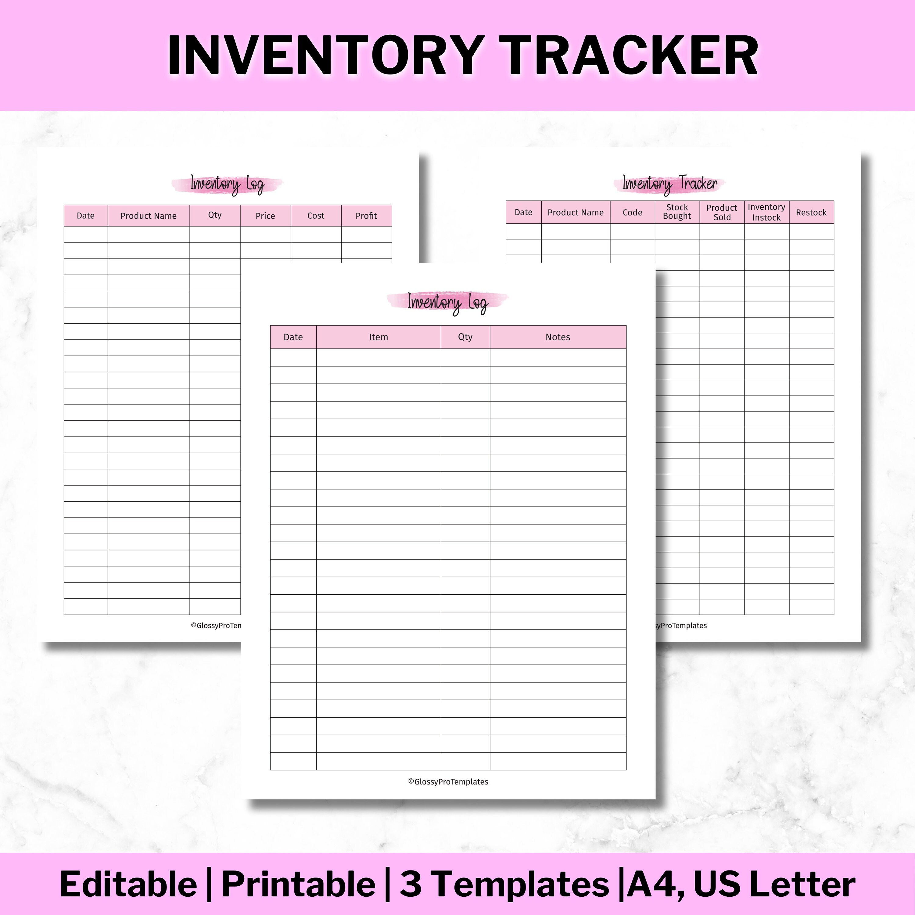 Colorful Printable Inventory Tracker, Editable Inventory Management Log ...