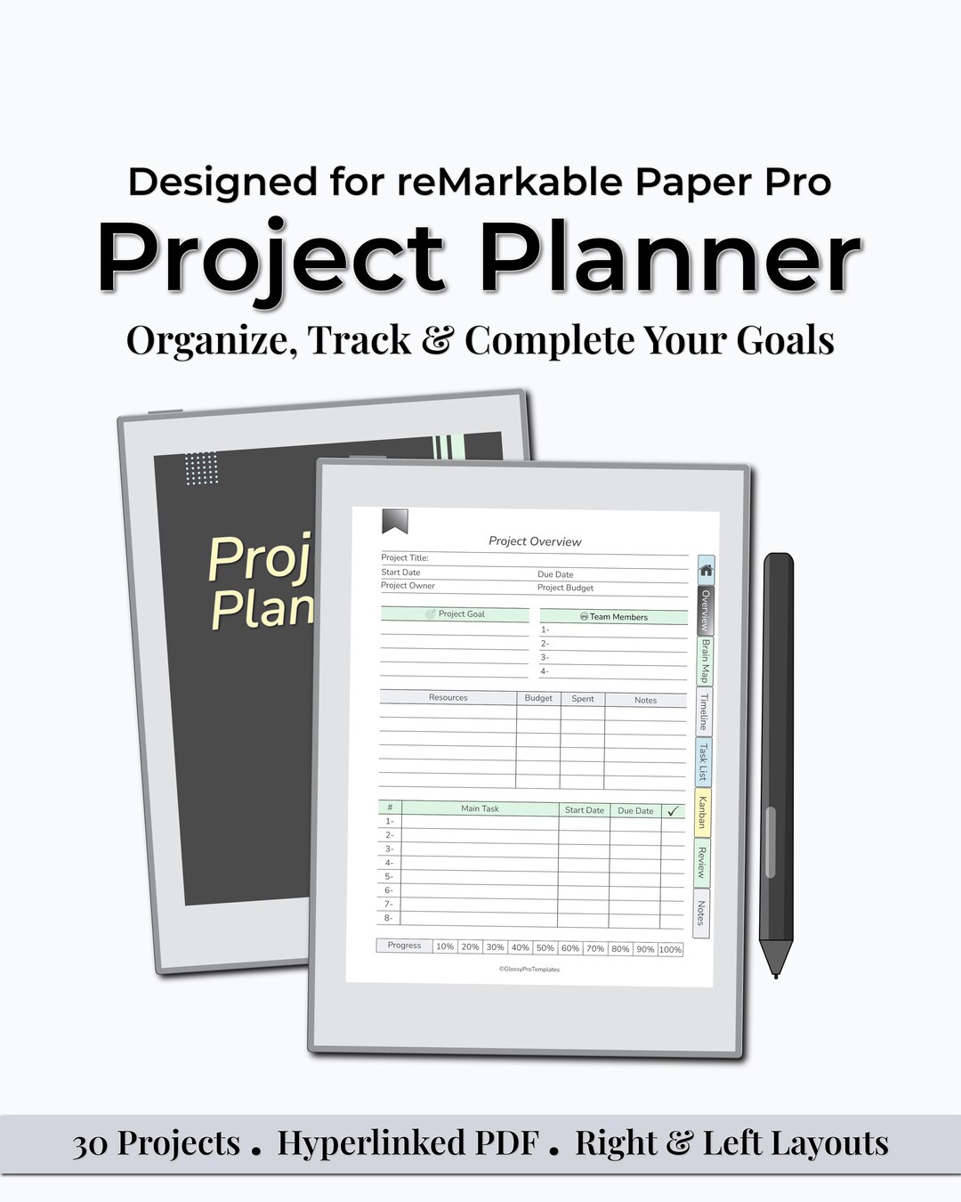 Ultimate Project Planner for Remarkable Paper Pro | 30 Project Entries ...
