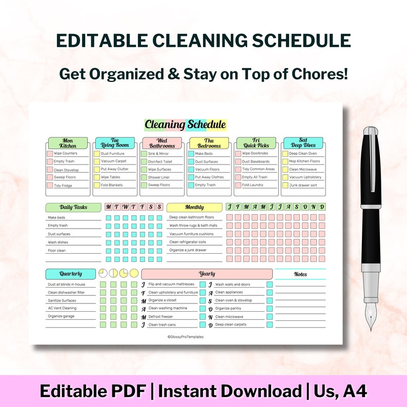 Editable Cleaning Routine Planner, Printable Cleaning Schedule, Weekly ...