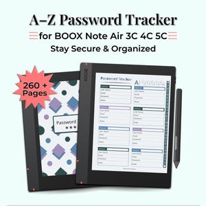 Password Tracker for BOOX Note Air 3C 4C 5C | A–Z Hyperlinked Digital ...