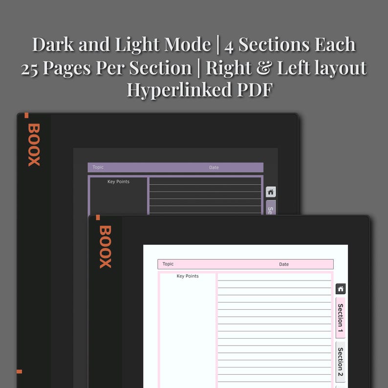 Digital Cornell Notes Template for Boox Note Air 3 C | Dark & Light ...