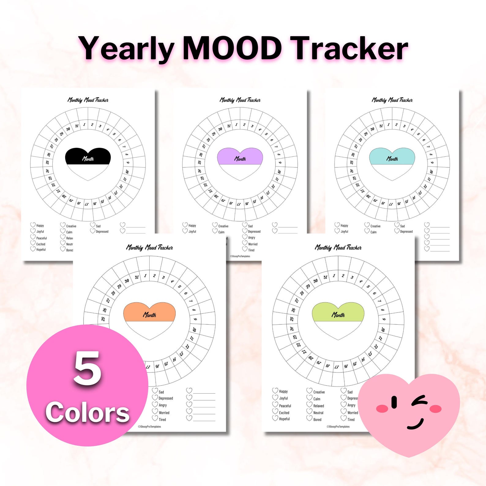 Printable Mood Tracker Bundle, Yearly Mood Tracker & Monthly Mood ...