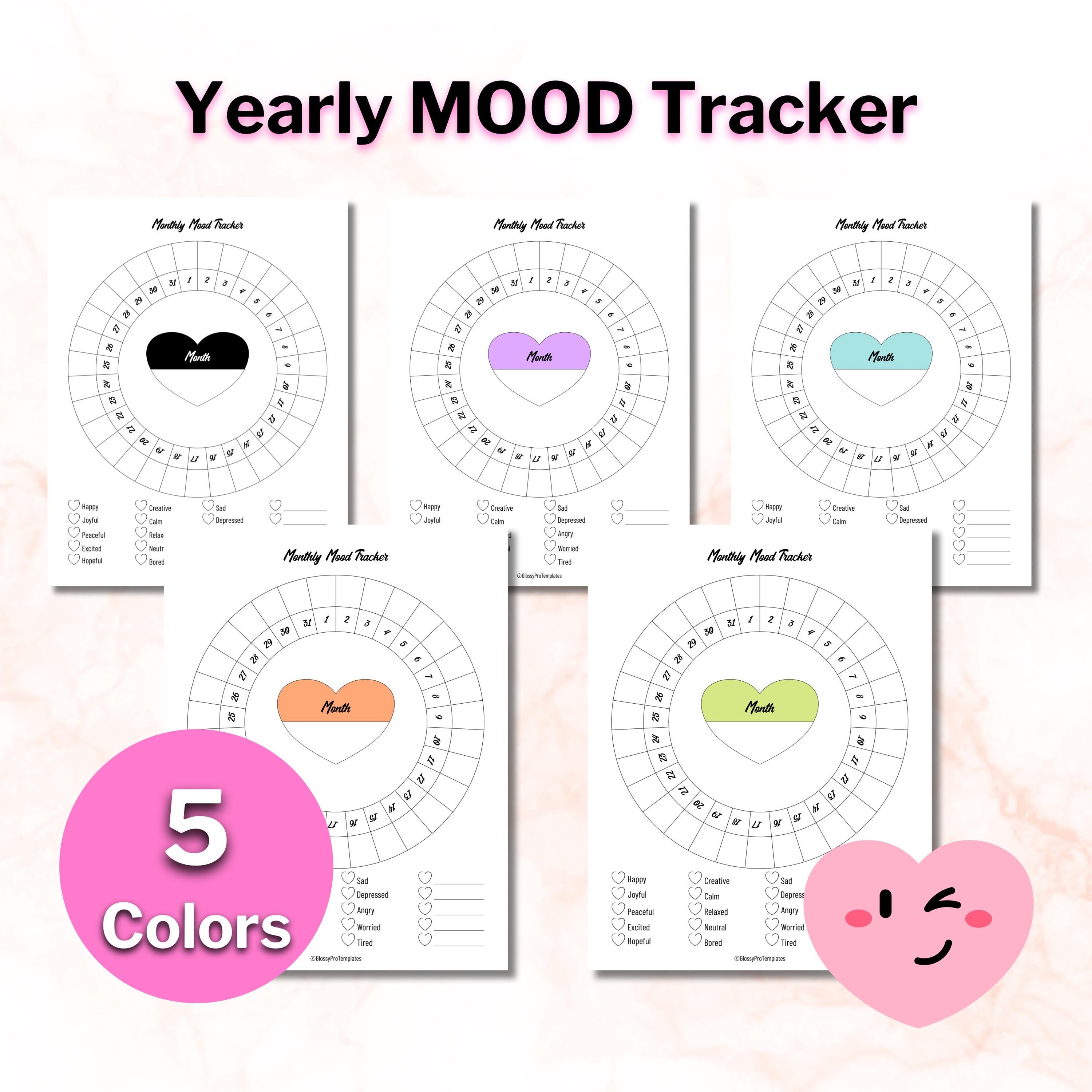 Printable Mood Tracker Bundle, Yearly Mood Tracker & Monthly Mood ...