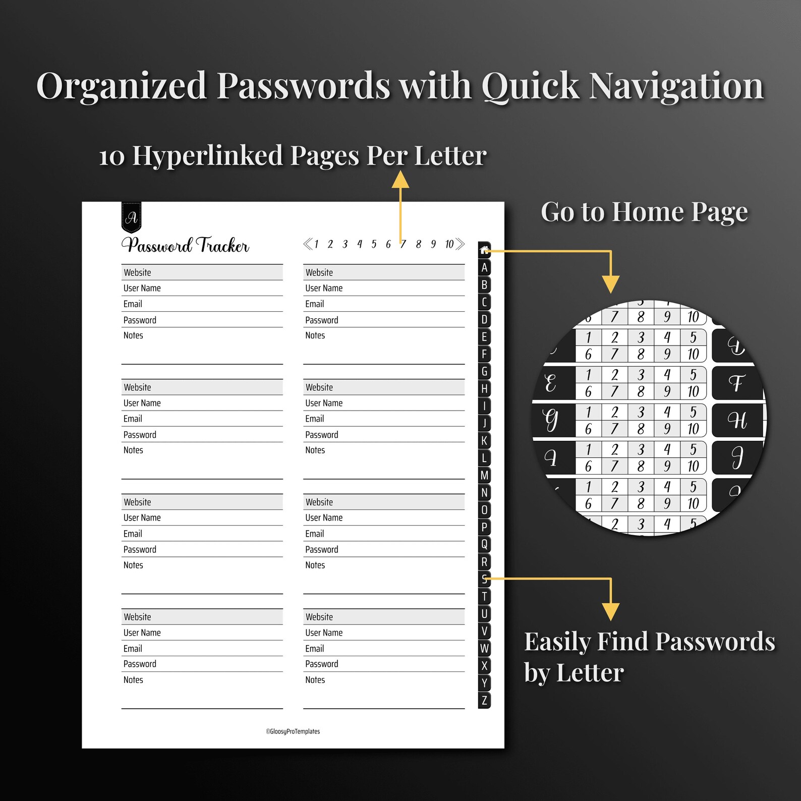 Digital Password Tracker Template for BOOX | Alphabetically Hyperlinked ...
