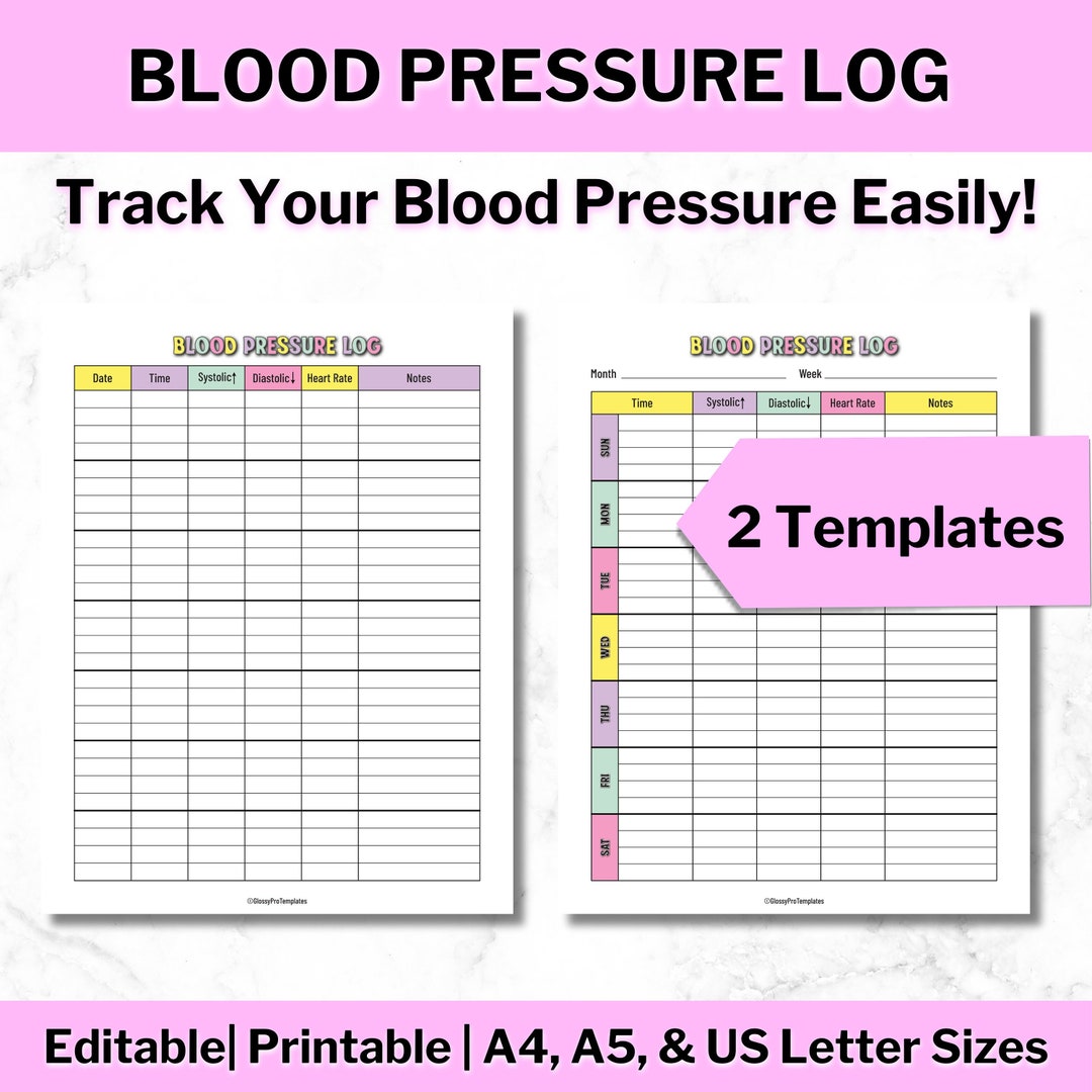 Printable Blood Pressure Tracker, Daily Blood Pressure Tracker, A4,A5 ...