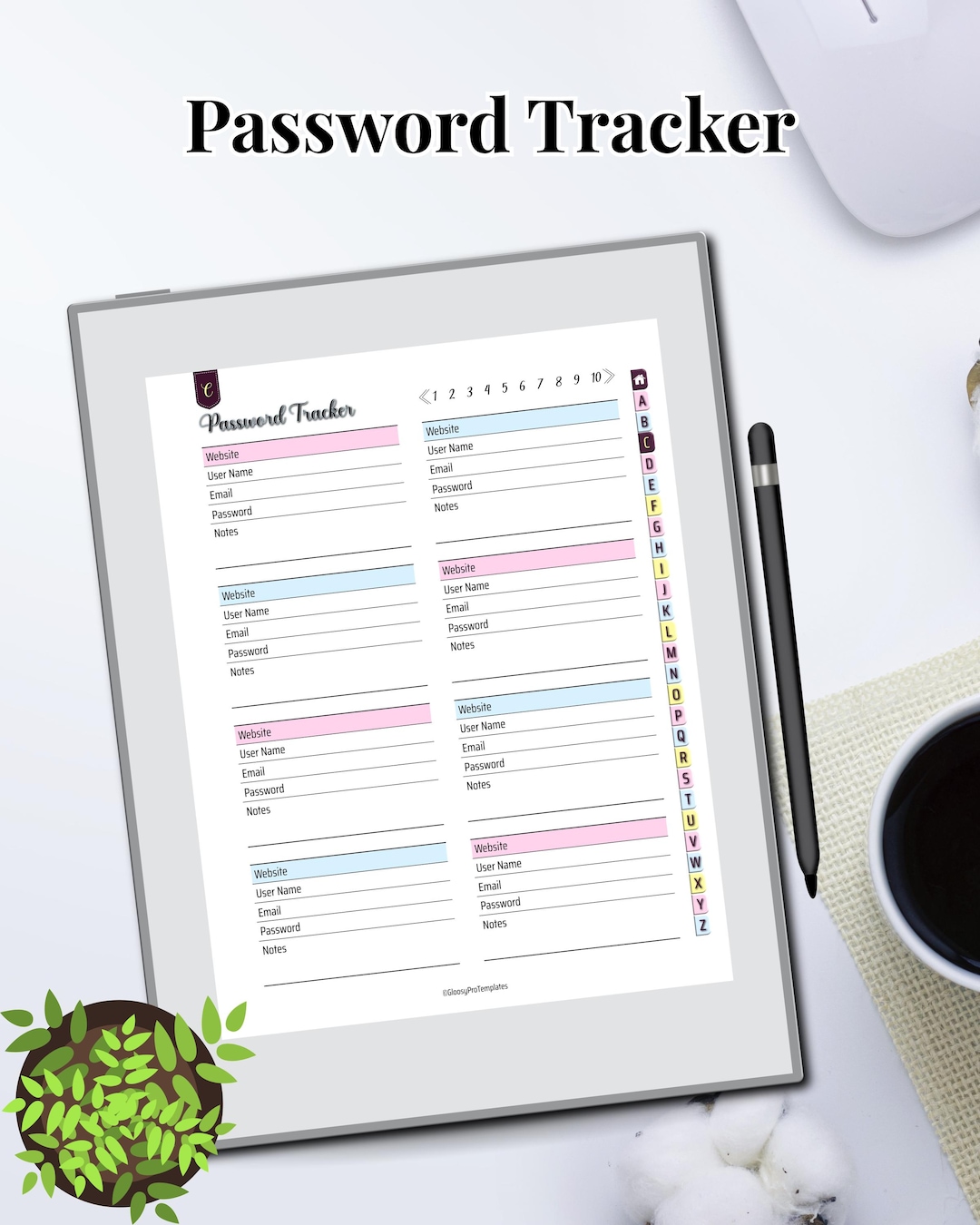 Digital Password Tracker for Remarkable Paper Pro | Hyperlinked A–Z ...