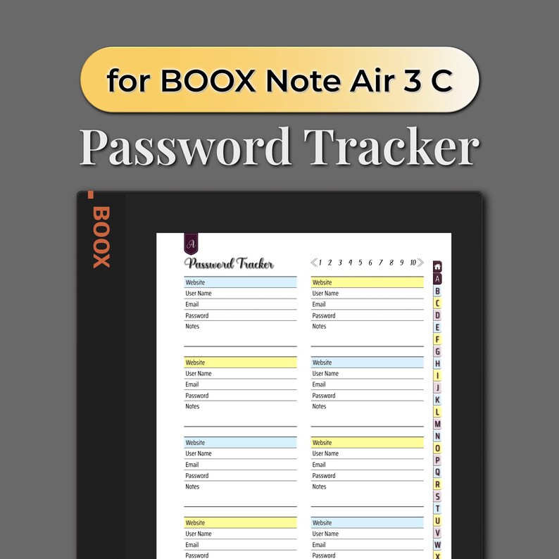 Digital Password Tracker Template for BOOX Note Air 3 C ...