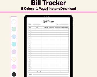 Digital Bill Tracker for Goodnotes & Notability 8 Colors | Bill Payment ...