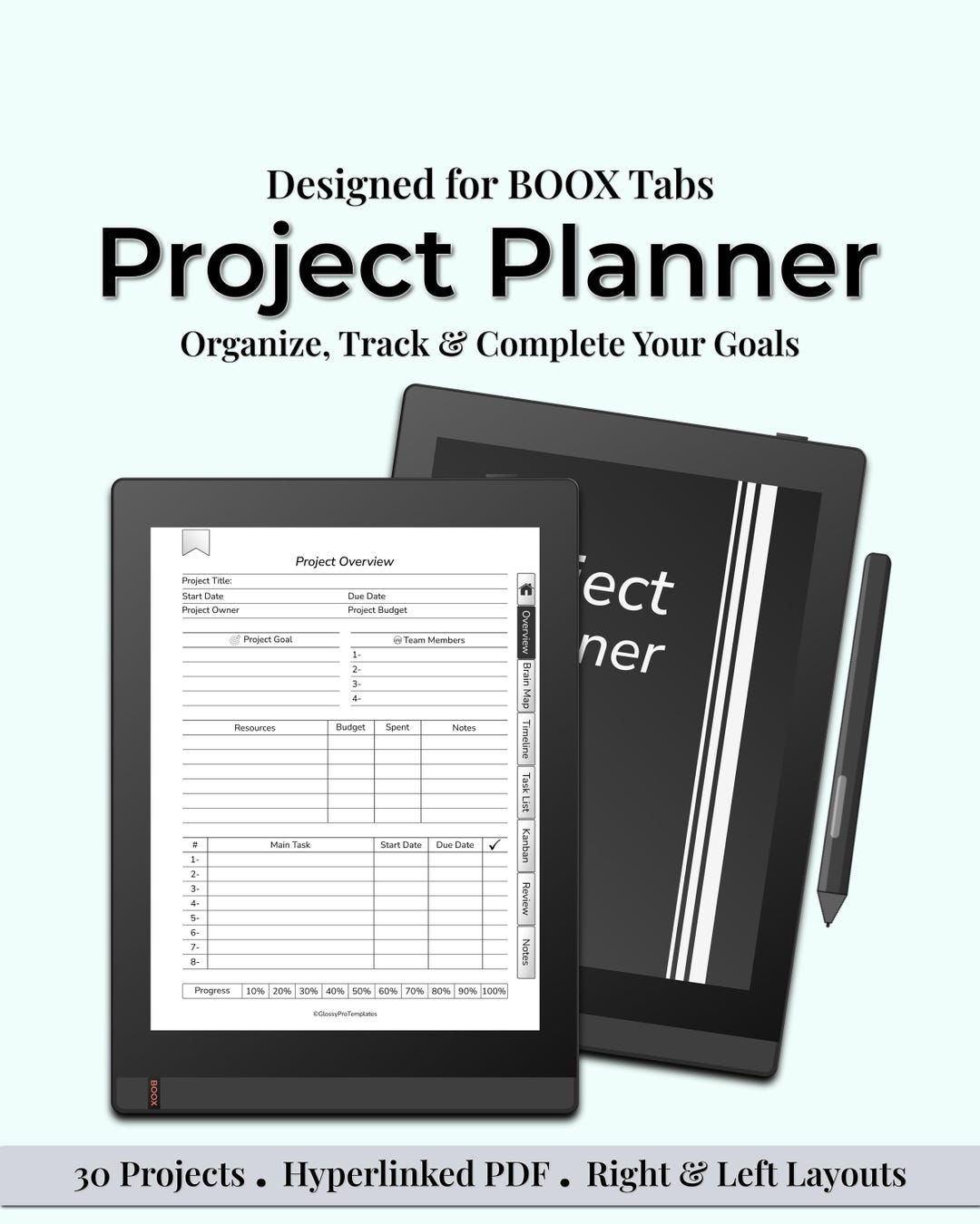 Digital Project Planner Template for BOOX Tablets | 30 Project Entries ...