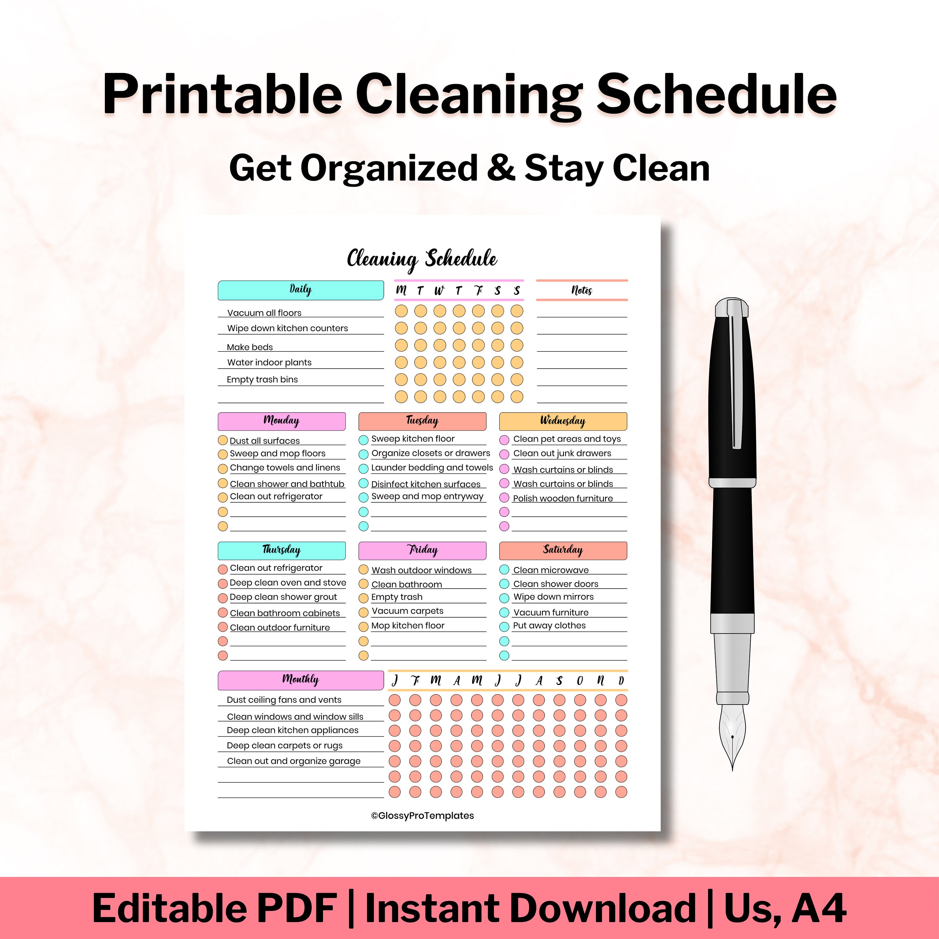 Editable Cleaning Schedule Planner, Cleaning Planner, Home Cleaning ...