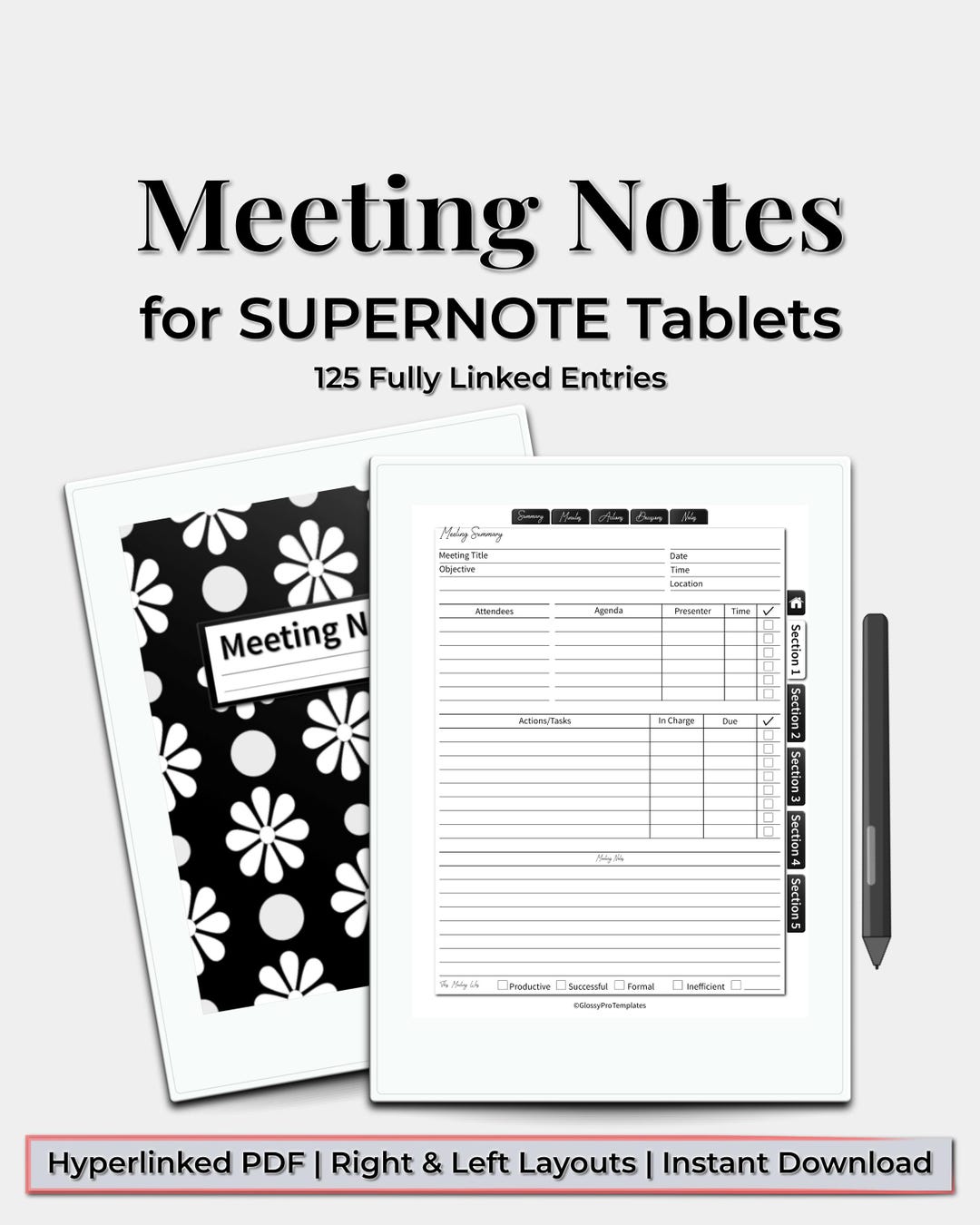 Hyperlinked Meeting Notes Template for Supernote Professionals | 125 ...