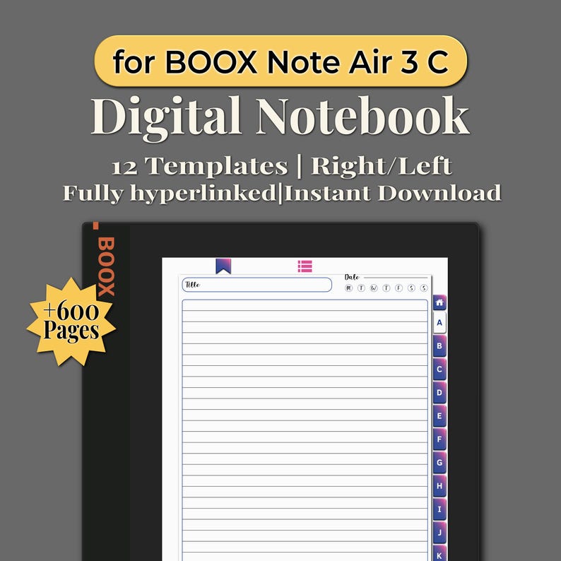 Digital Notebook for BOOX Note Air 3 C, Digital Notebook 12 Templates ...