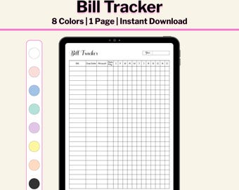 Digital Bill Tracker for Goodnotes & Notability 8 Colors | Bill Payment ...