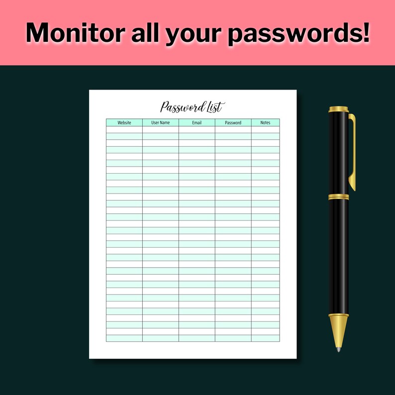 Printable Password Tracker, Password Keeper 2 Layouts & 5 Colors ...