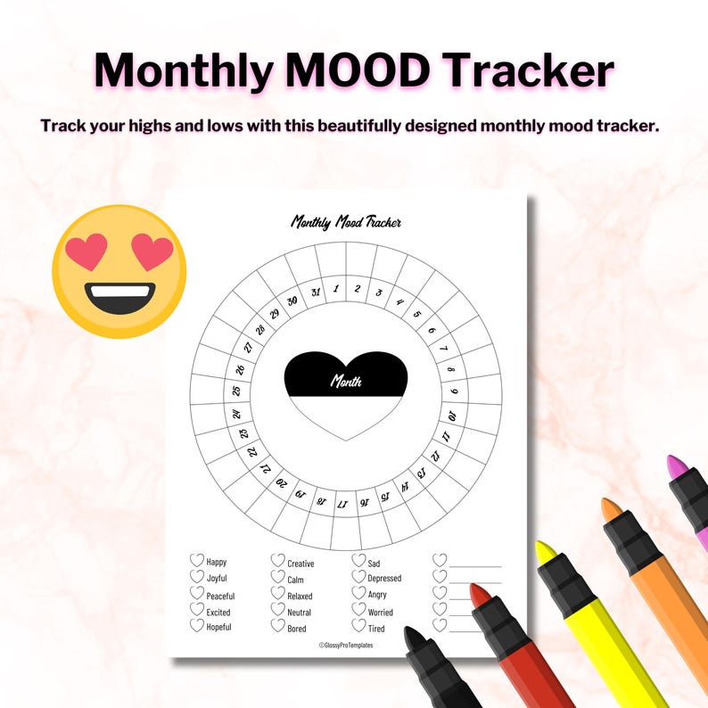 Printable Mood Tracker Bundle, Yearly Mood Tracker & Monthly Mood ...