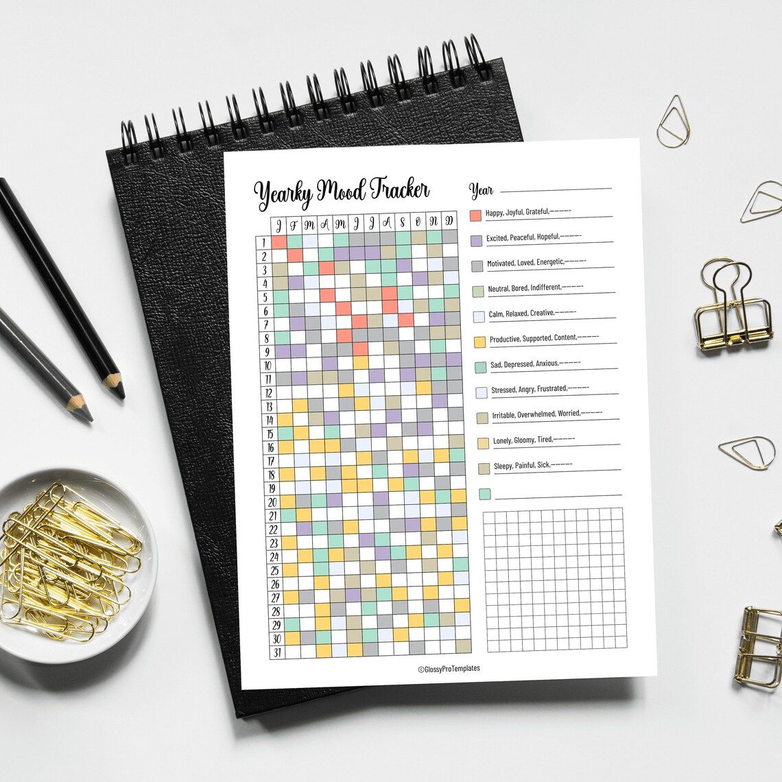Printable Mood Tracker Bundle, Yearly Mood Tracker & Monthly Mood ...