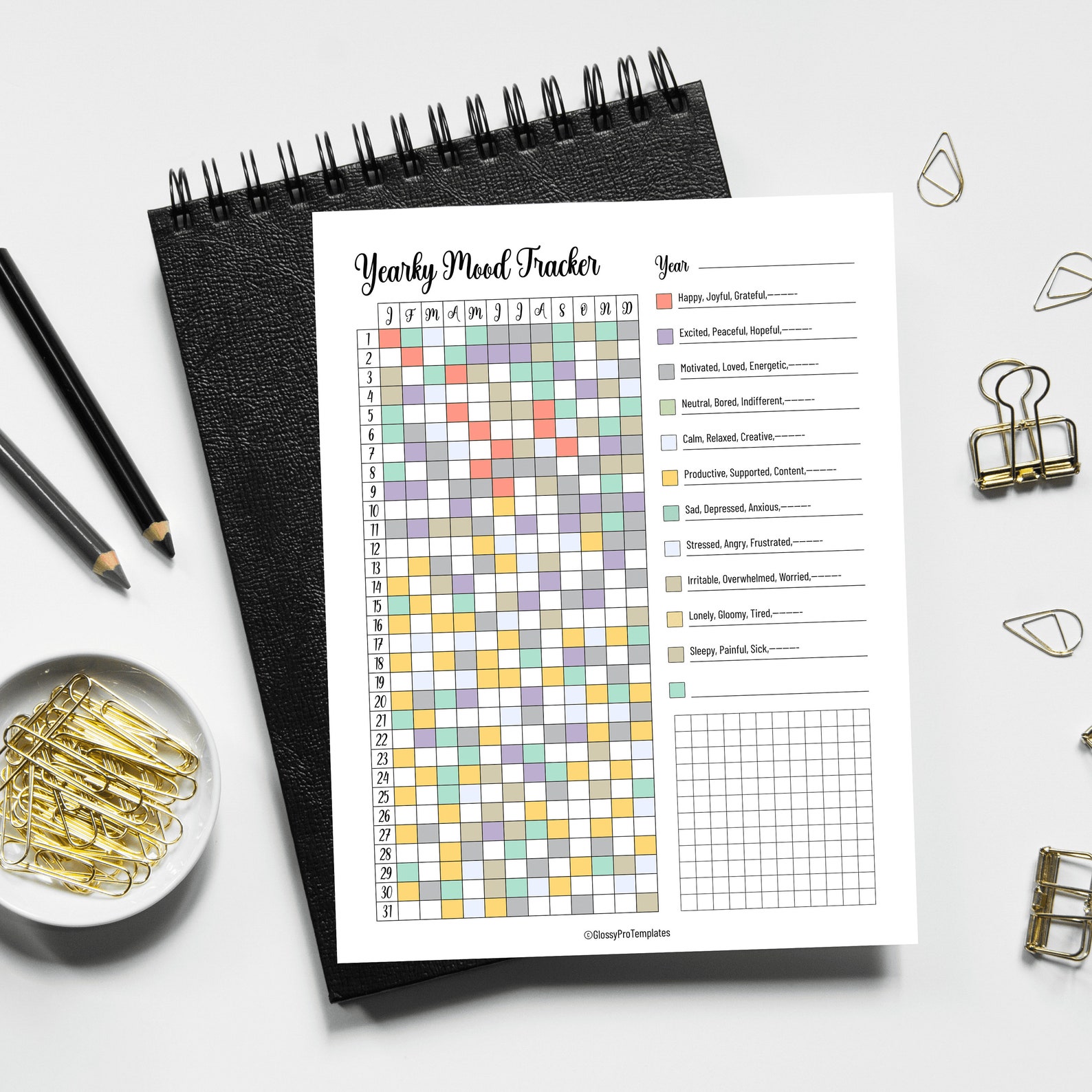 Printable Mood Tracker Bundle, Yearly Mood Tracker & Monthly Mood ...