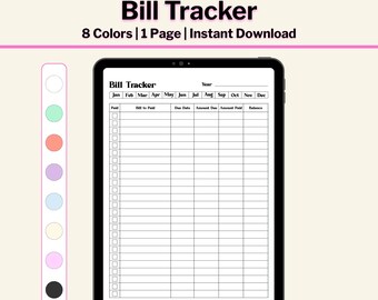 Digital Bill Tracker for Goodnotes & Notability 8 Colors | Bill Payment ...