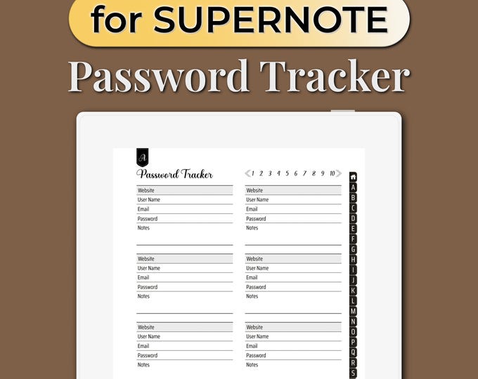 Password Tracker Template for SUPERNOTE | Alphabetically Hyperlinked ...