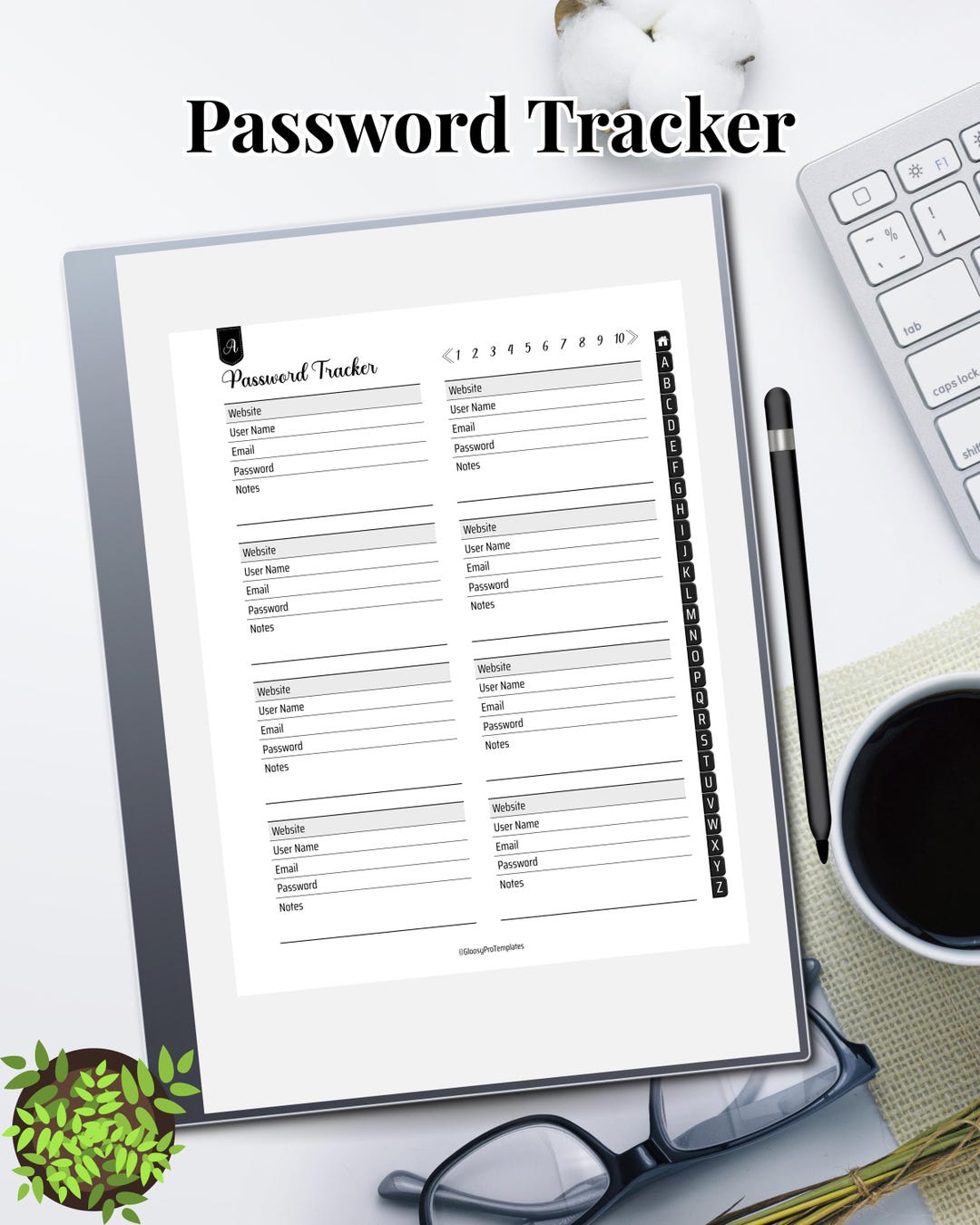 Digital Password Tracker for Remarkable | Hyperlinked A–Z Password ...