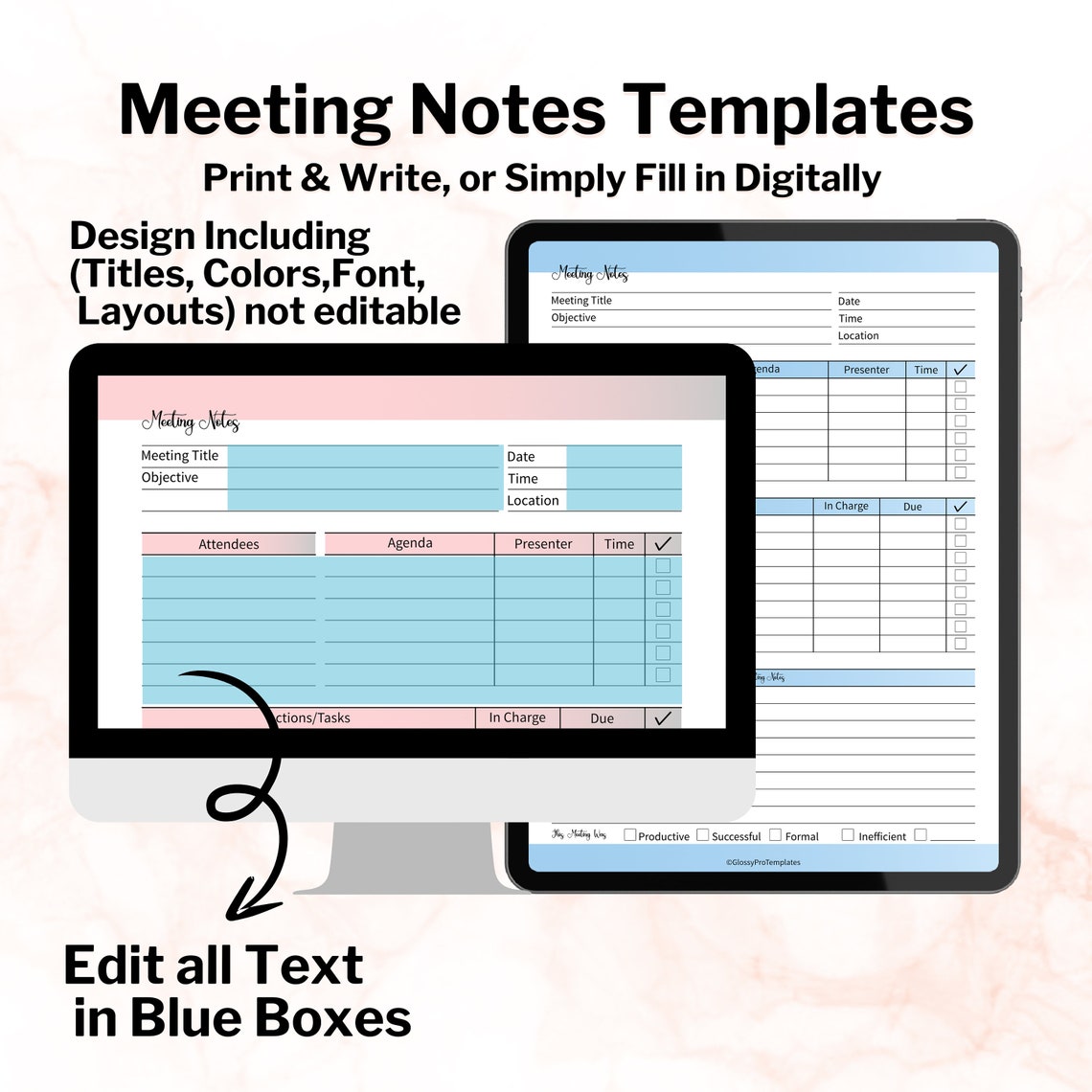 Printable Meeting Notes Template, Meeting Minutes Templates, Meeting ...