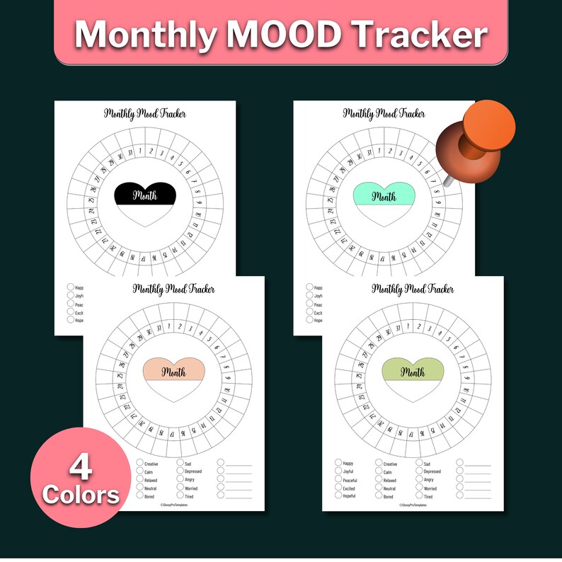 Printable Mood Tracker Bundle, Yearly Mood Tracker & Monthly Mood ...
