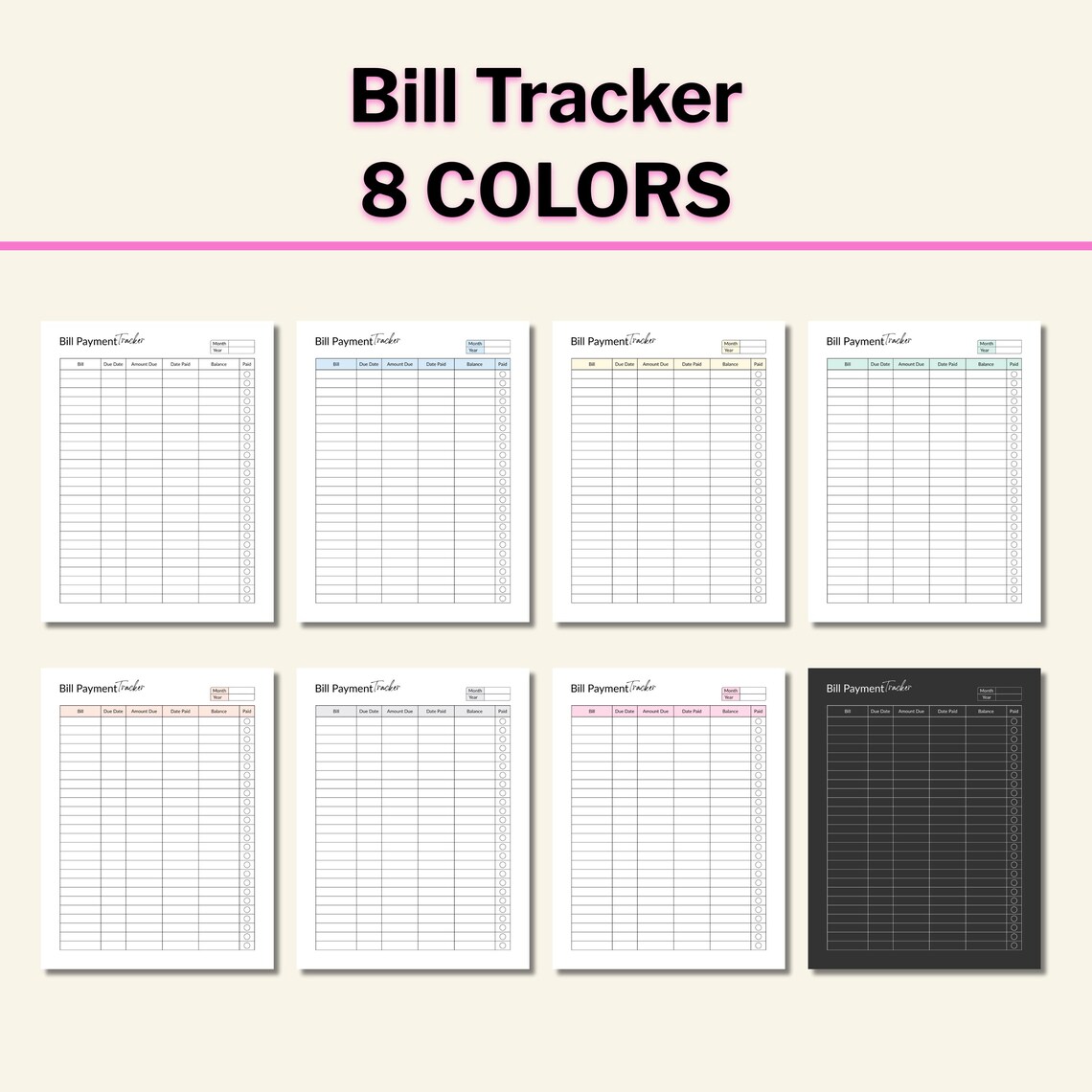 Digital Bill Tracker for Goodnotes & Notability 8 Colors | Bill Payment ...