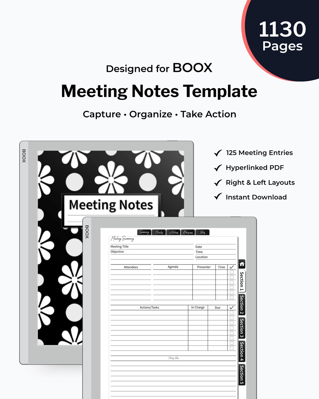 Meeting Notes Template Boox Tabs | 125 Hyperlinked Meeting Entries - Etsy