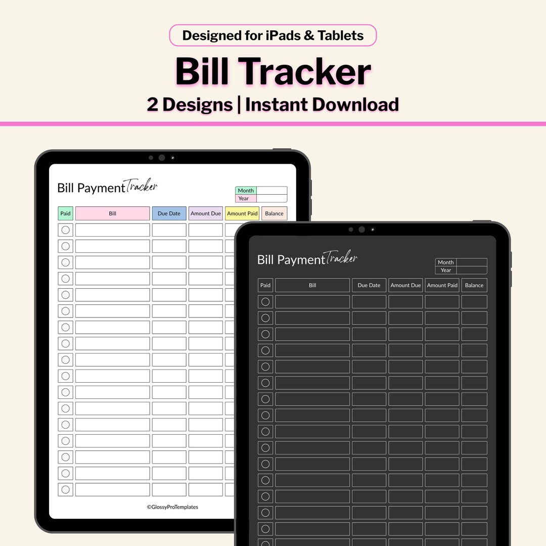 Bill Payment Organizer for Goodnotes & Notability 2 Designs | Digital ...