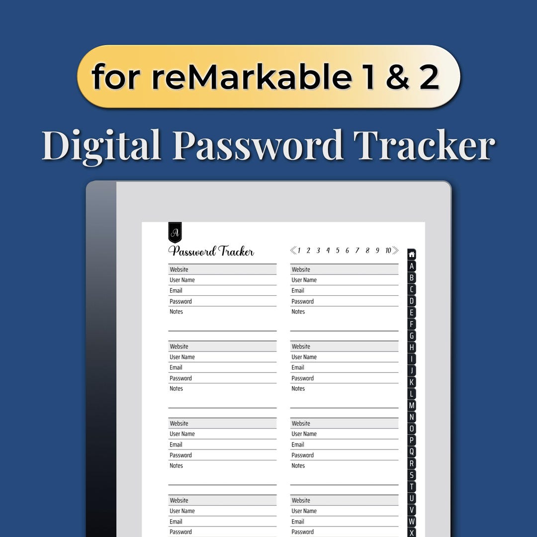 Password Tracker for Remarkable 2 | Alphabetically Hyperlinked Digital ...