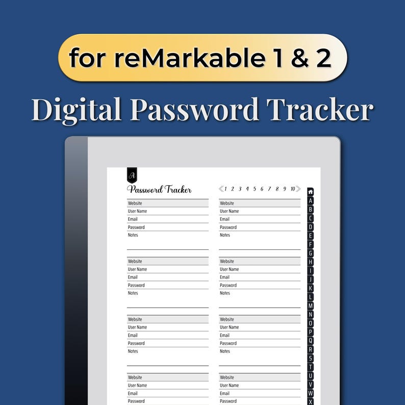 Password Tracker for Remarkable 2 | Alphabetically Hyperlinked Digital ...