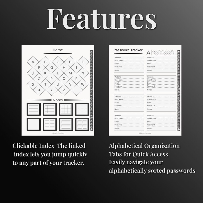 Hyperlinked A to Z Digital Password Tracker for BOOX | Password Keeper ...