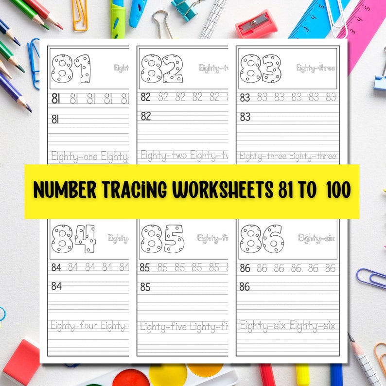 Tracing Numbers 81-100counting and Tracing Numbers - Etsy