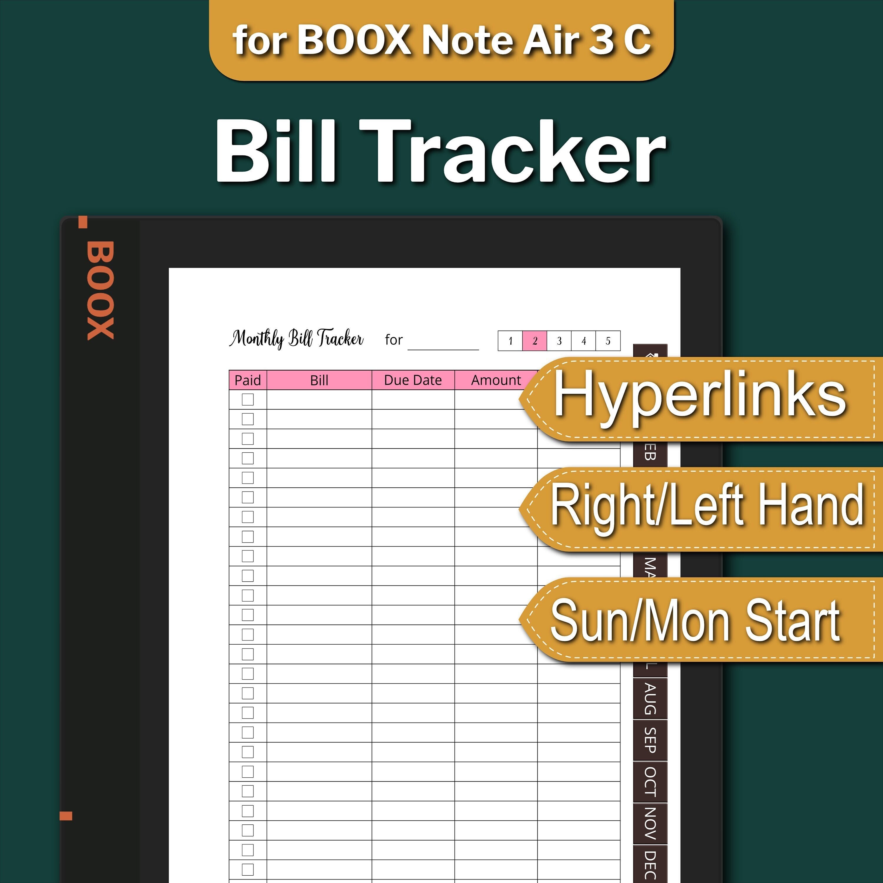 Bill Tracker for BOOX Note Air 3 C, Monthly & Yearly Bill Tracker, Boox ...