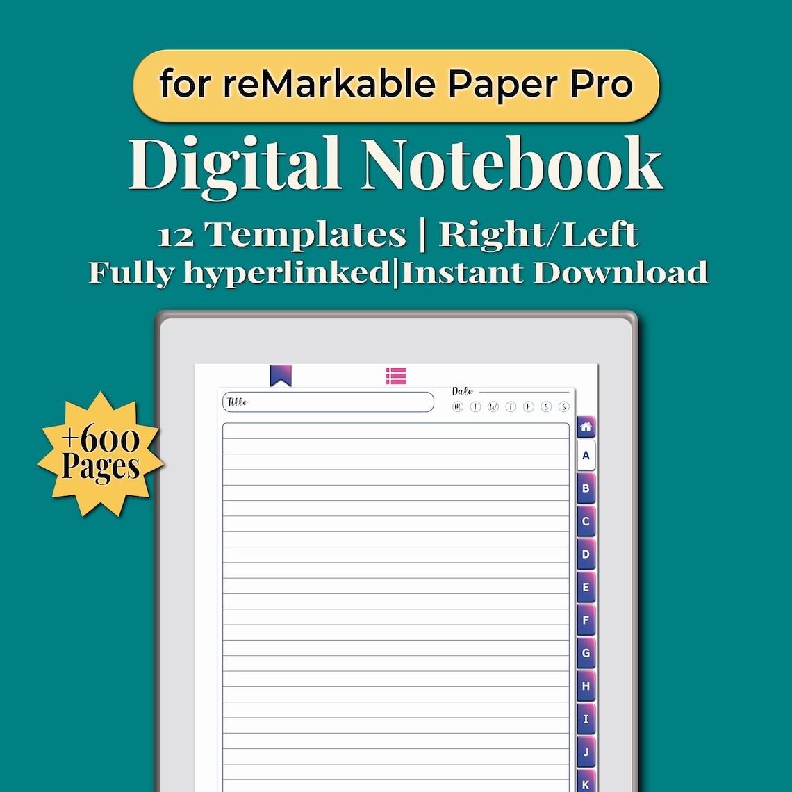 Digital Notebook for Remarkable Paper Pro, Digital Notebook, Cornell ...