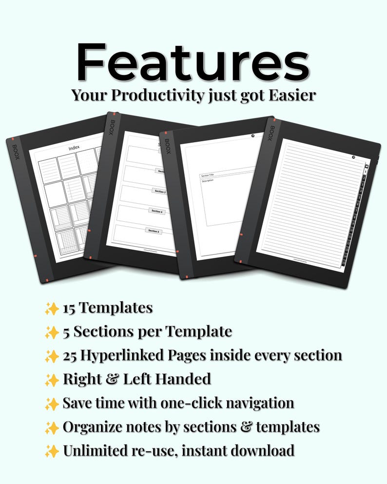 Digital Notebook for Boox Note Air 3C 4C 5C | 15 Hyperlinked Templates ...