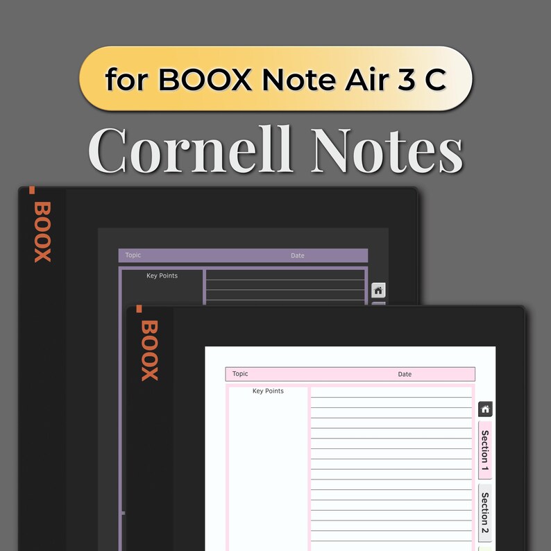 Digital Cornell Notes Template for Boox Note Air 3 C | Dark & Light ...