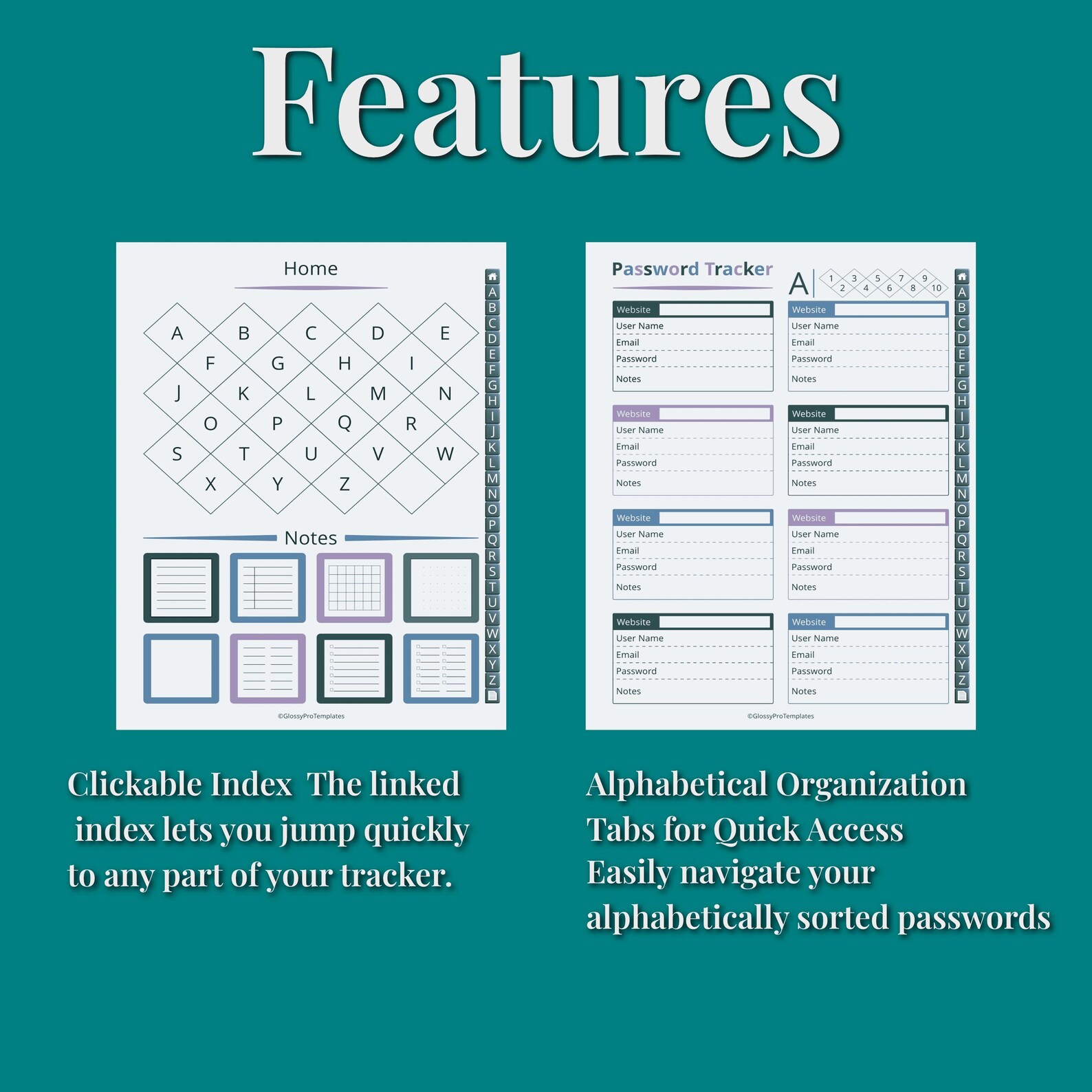 Alphabetical Password Tracker Template for Remarkable Paper Pro ...