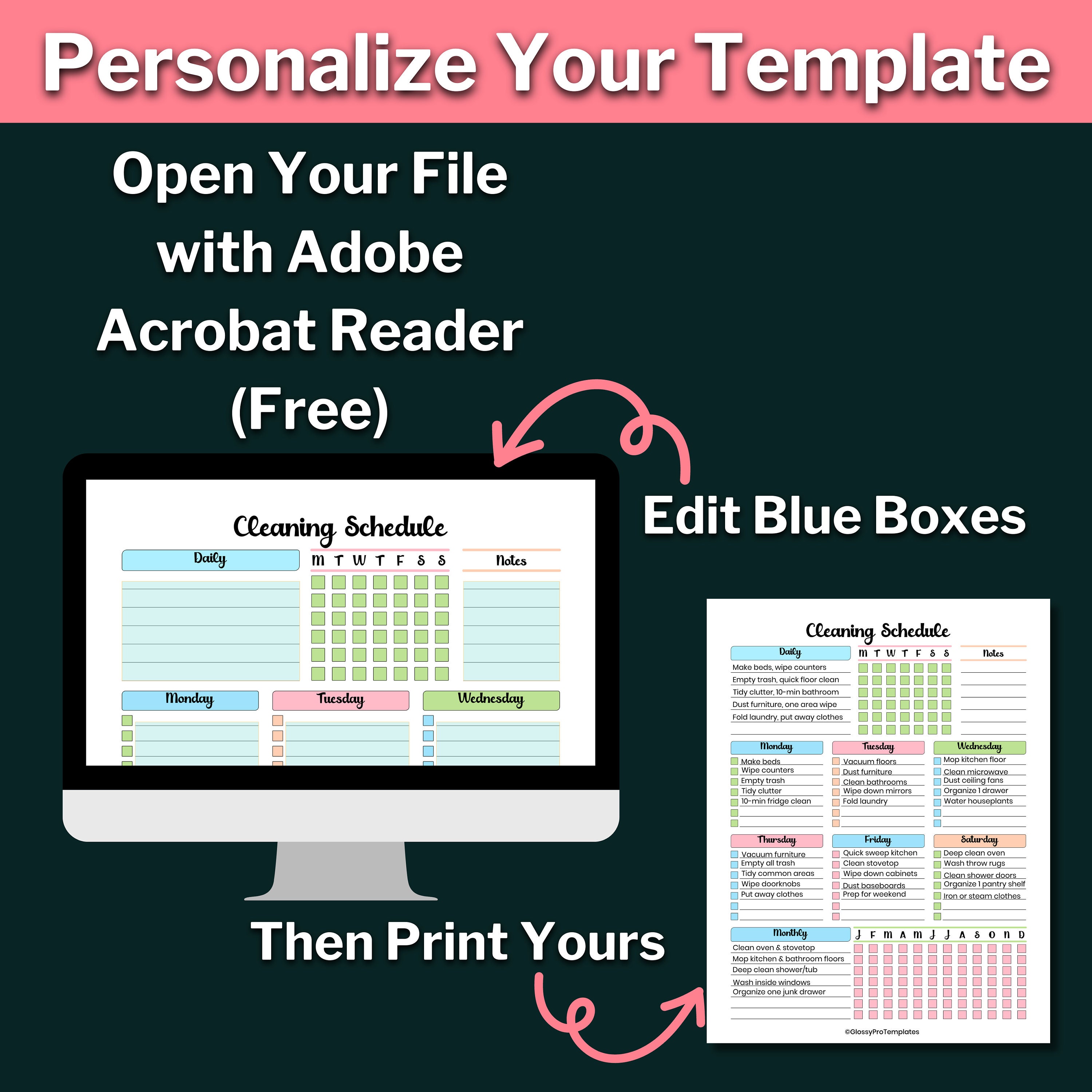 Customizable Cleaning Schedule Planner, Printable PDF Cleaning Schedule ...