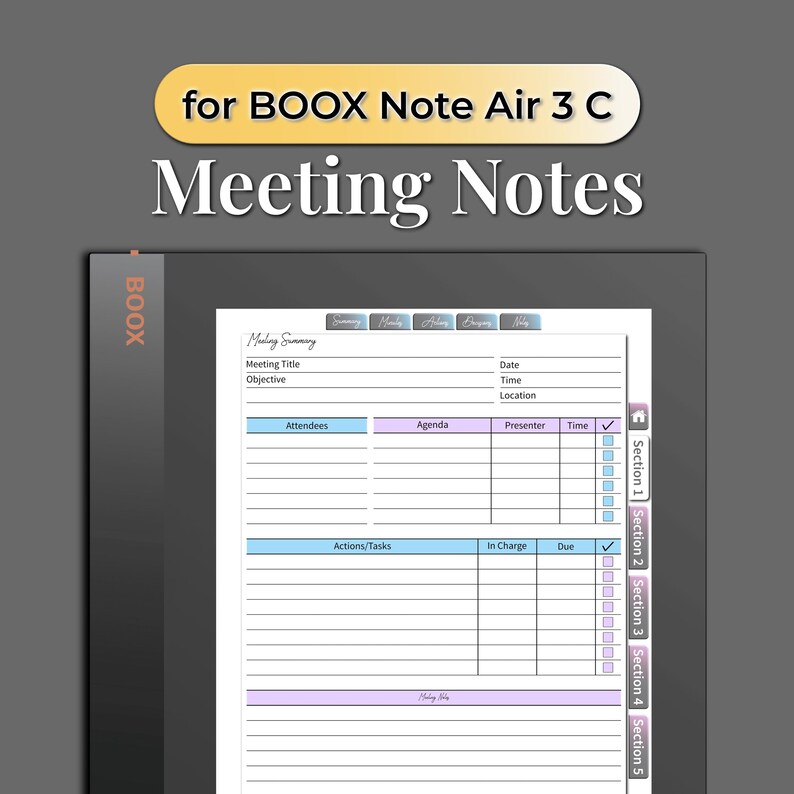 Meeting Notes Template for BOOX Note Air 3 C (digital Download) - Etsy